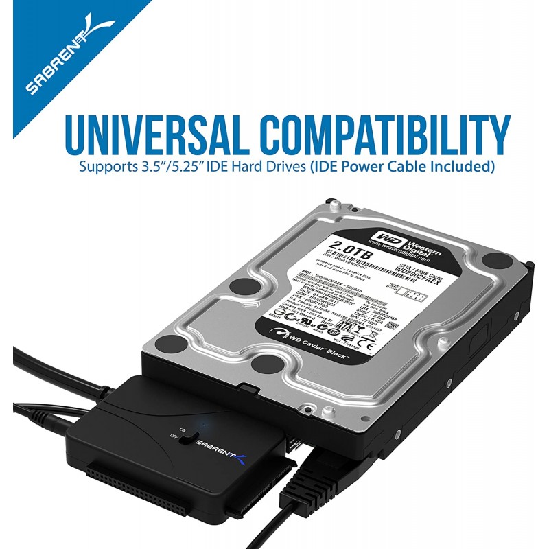 Sabrent USB-DS12 USB 3.0 TO SSD SATA IDE 2.5" 3.5" 5.25" HDD Converter